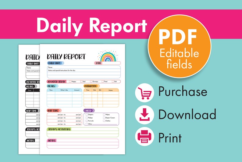 Efficient Daily Report Form for Daycare Preschool and - Etsy