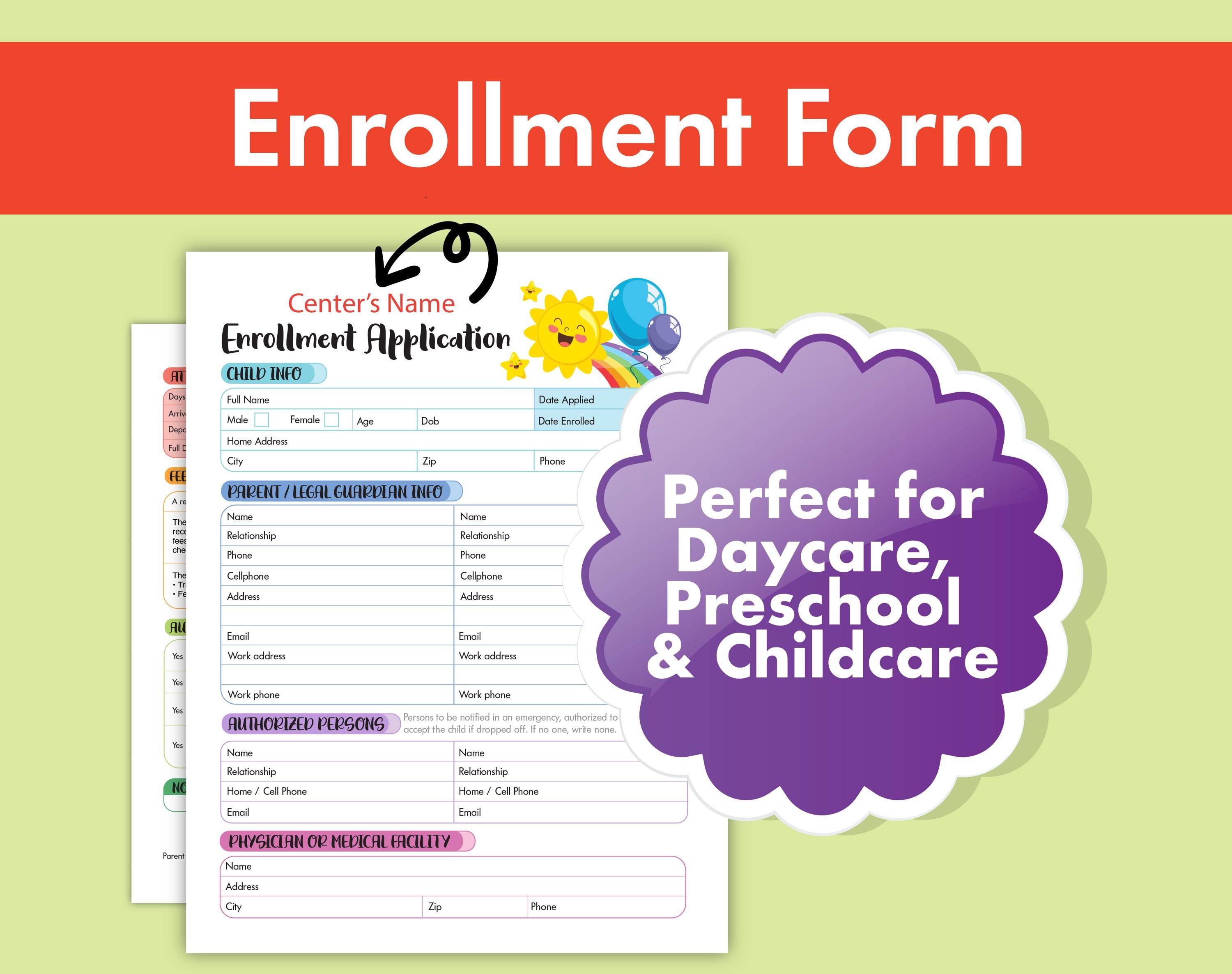 Simplified Enrollment Application Form - Streamline Your Daycare ...