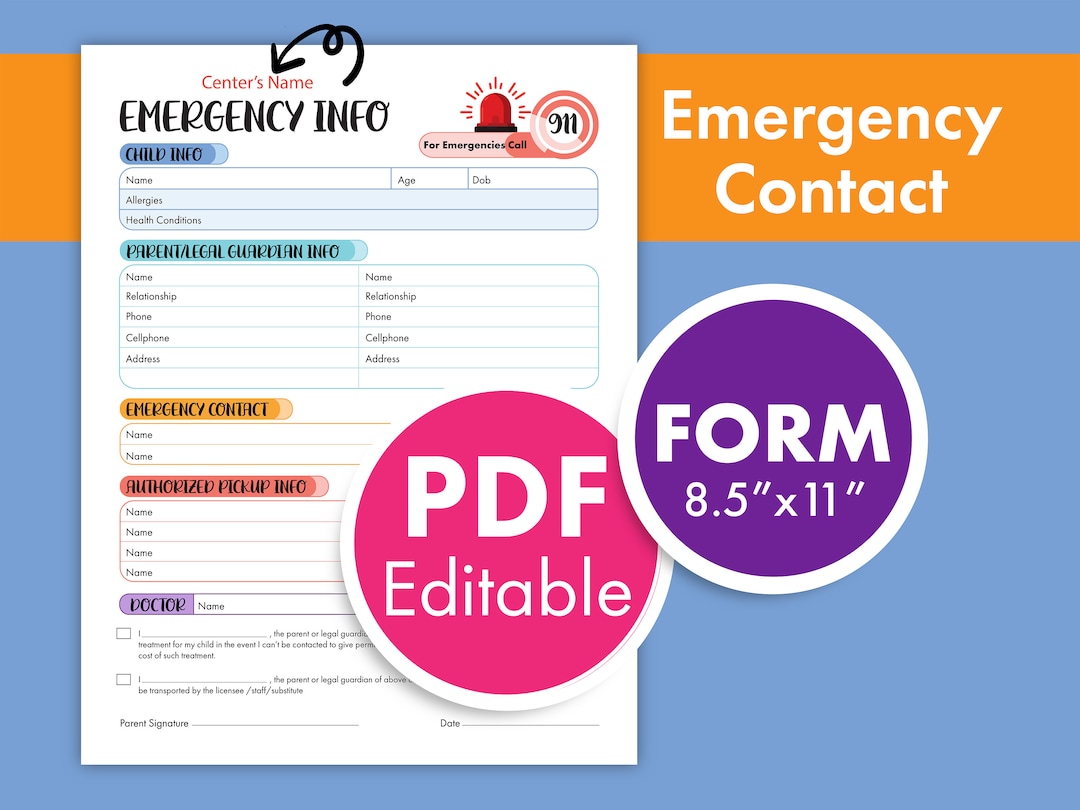 Emergency Contact Form for Daycares School Events - Etsy