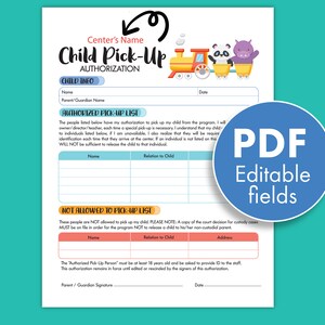 Efficient Child Pick-up Authorization Form Daycare - Etsy