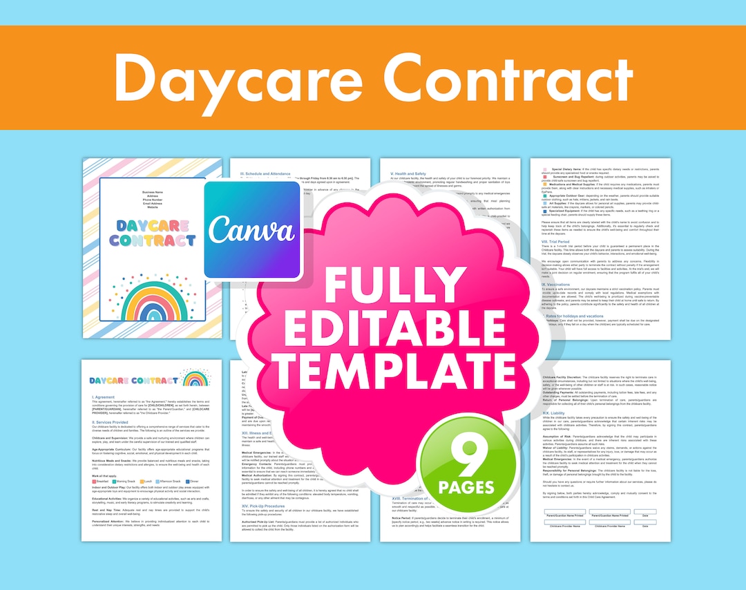 Daycare Contract Template - Ideal for Preschools, Childcare Businesses ...