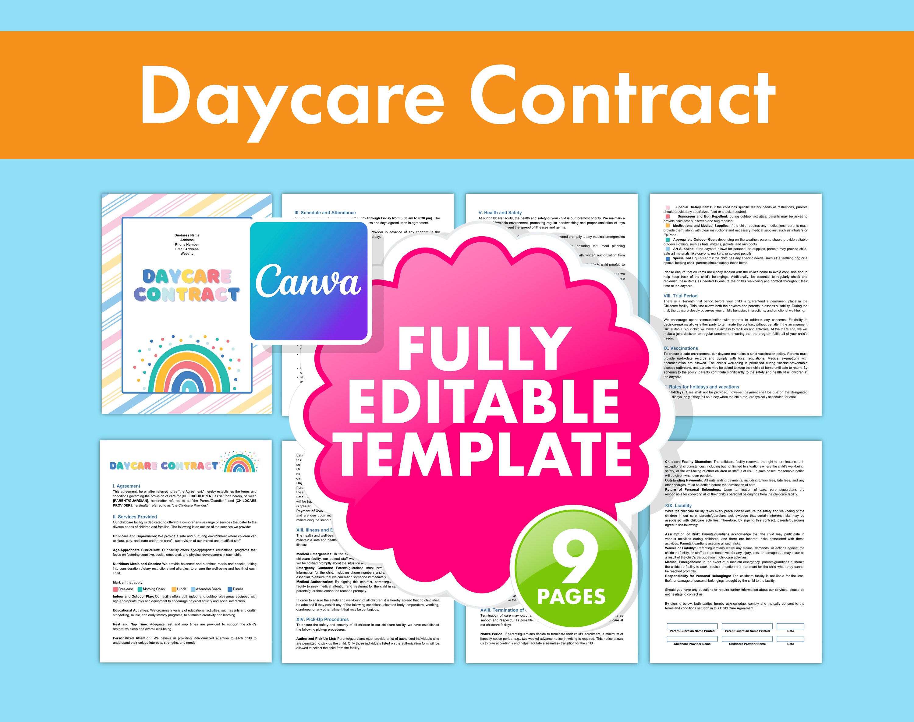 Daycare Contract Template - Ideal for Preschools, Childcare Businesses ...