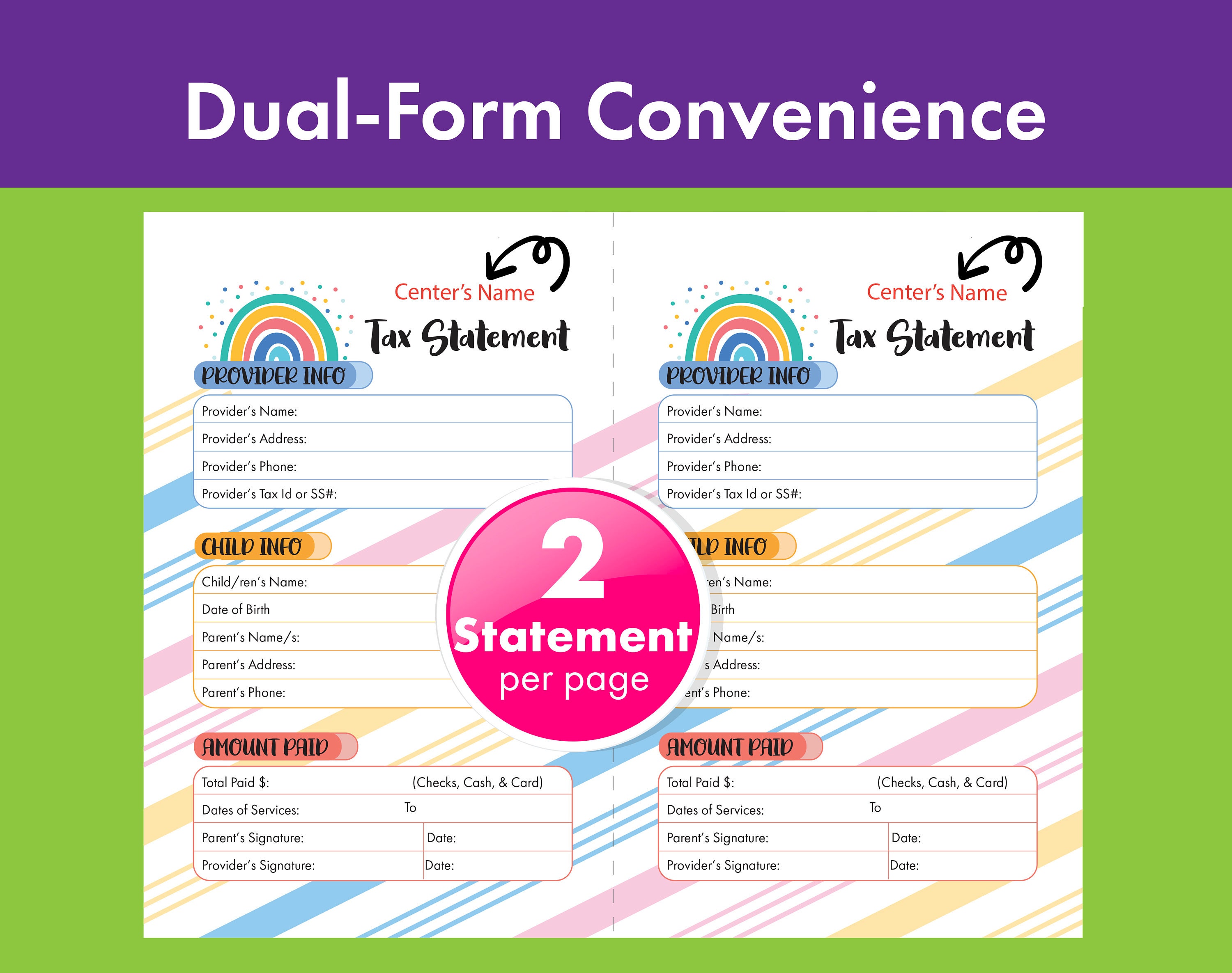 Year-end Tax Statement Receipt Form - Tuition Receipt Template for ...