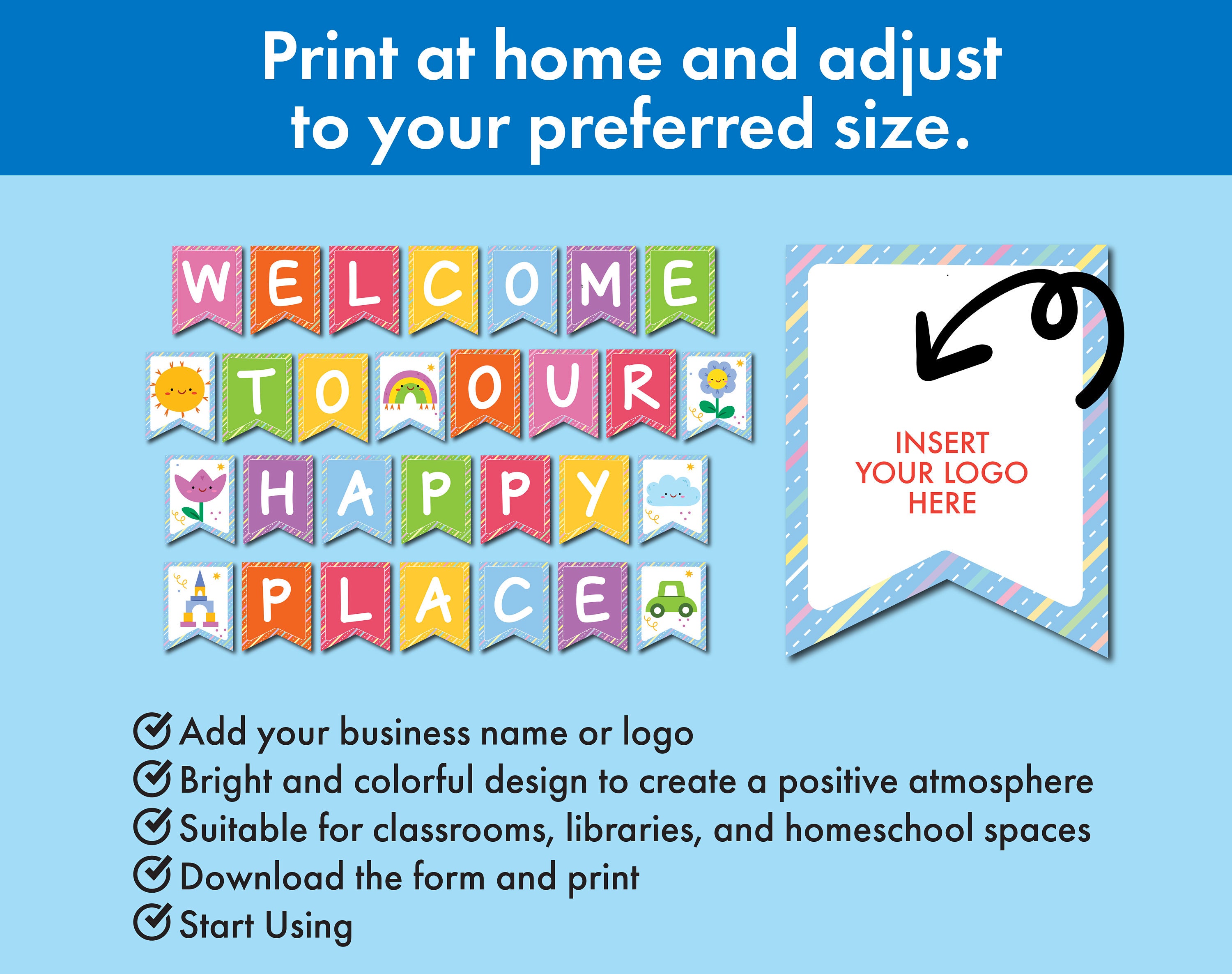 Welcome to Our Happy Place Banner - Preschool Classroom Decor - Welcome ...