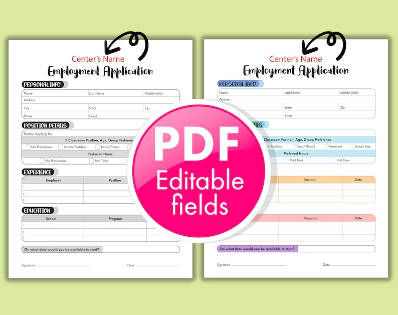 Employee Application Form – Ideal for Daycare, Preschool, In-home ...