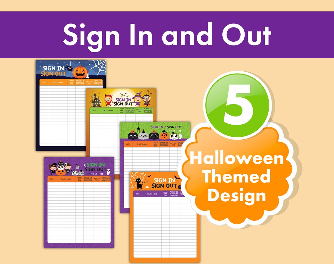 Spooky Halloween Sign in and Out Forms – Halloween Register for Daycare ...