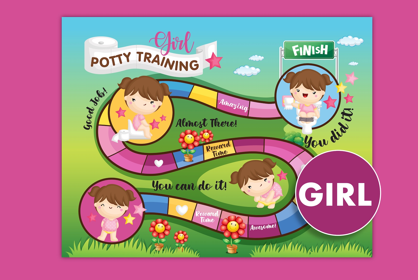 Cute Potty Training Chart Reward for Girl, Bathroom Sticker Chart ...