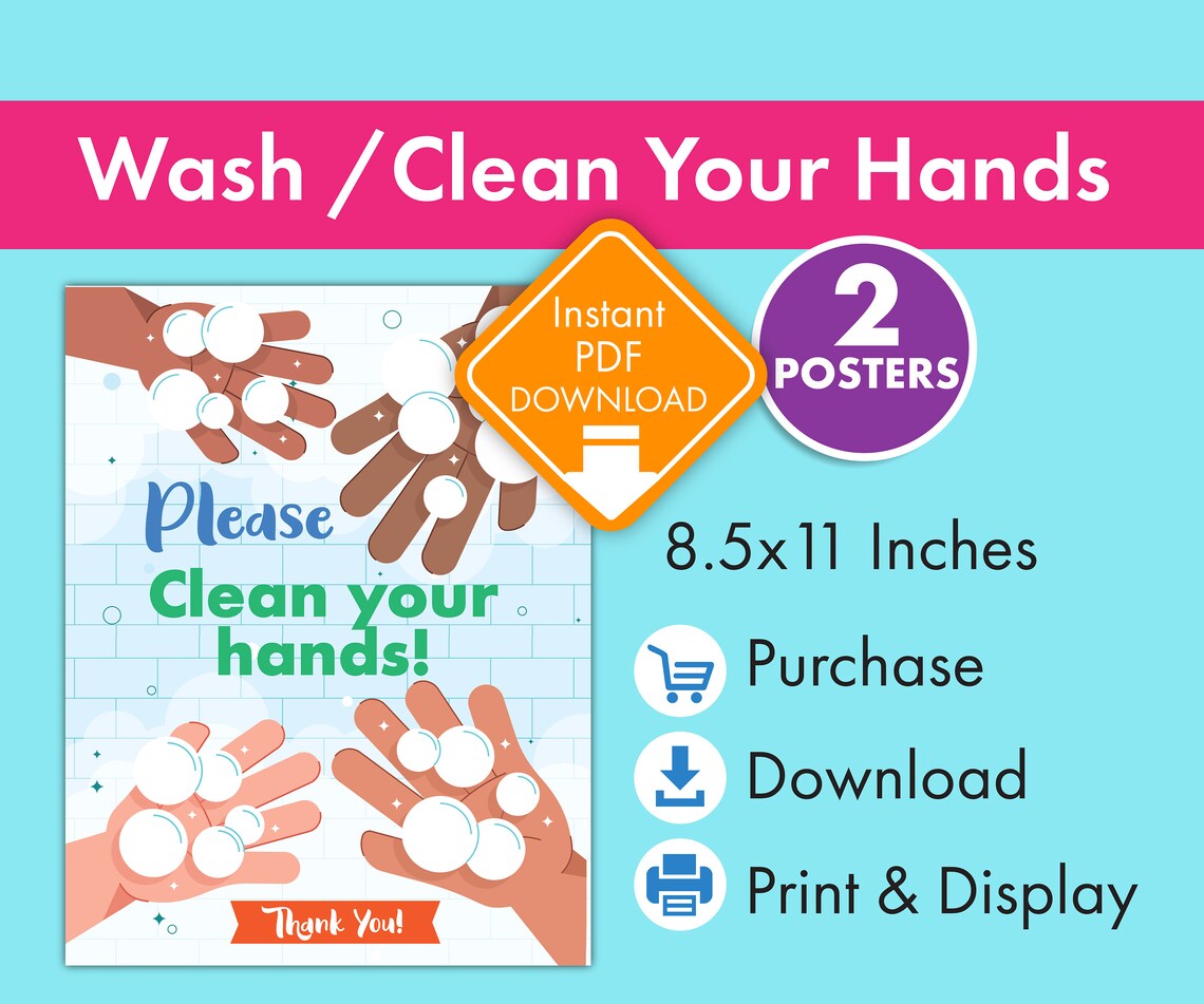 Child Care Hygiene Poster: Printable 'WASH YOUR HANDS' Art - Perfect ...