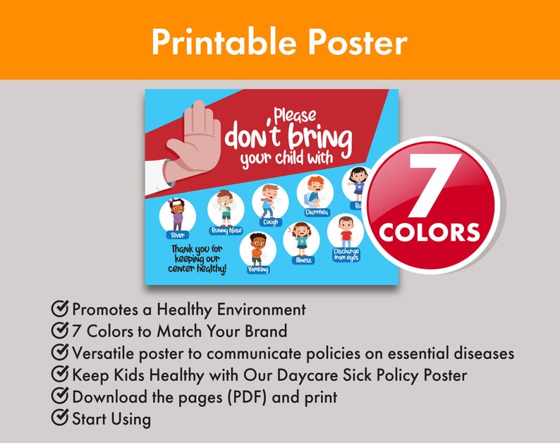 Keep Kids Healthy With Our Daycare Sick Policy Poster – A Must-have for ...