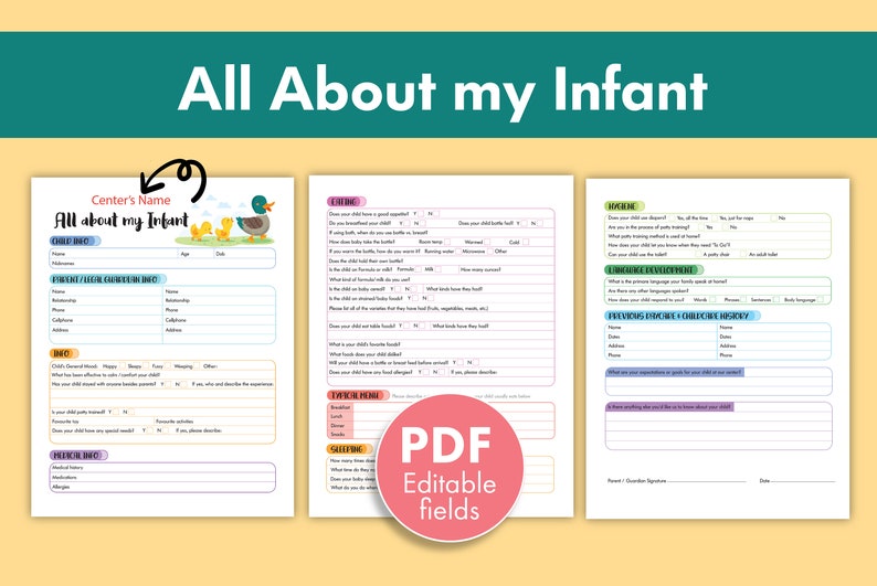 All About My Infant Daycare Forms Get to Know My Infant All - Etsy