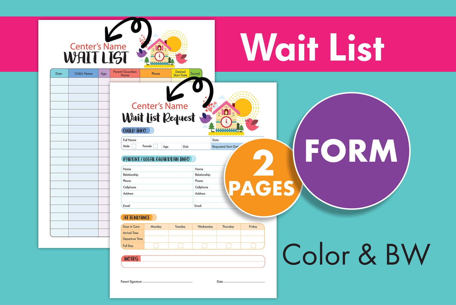 Childcare Waitlist Request Form Ideal for Daycare, Preschool, In-home ...
