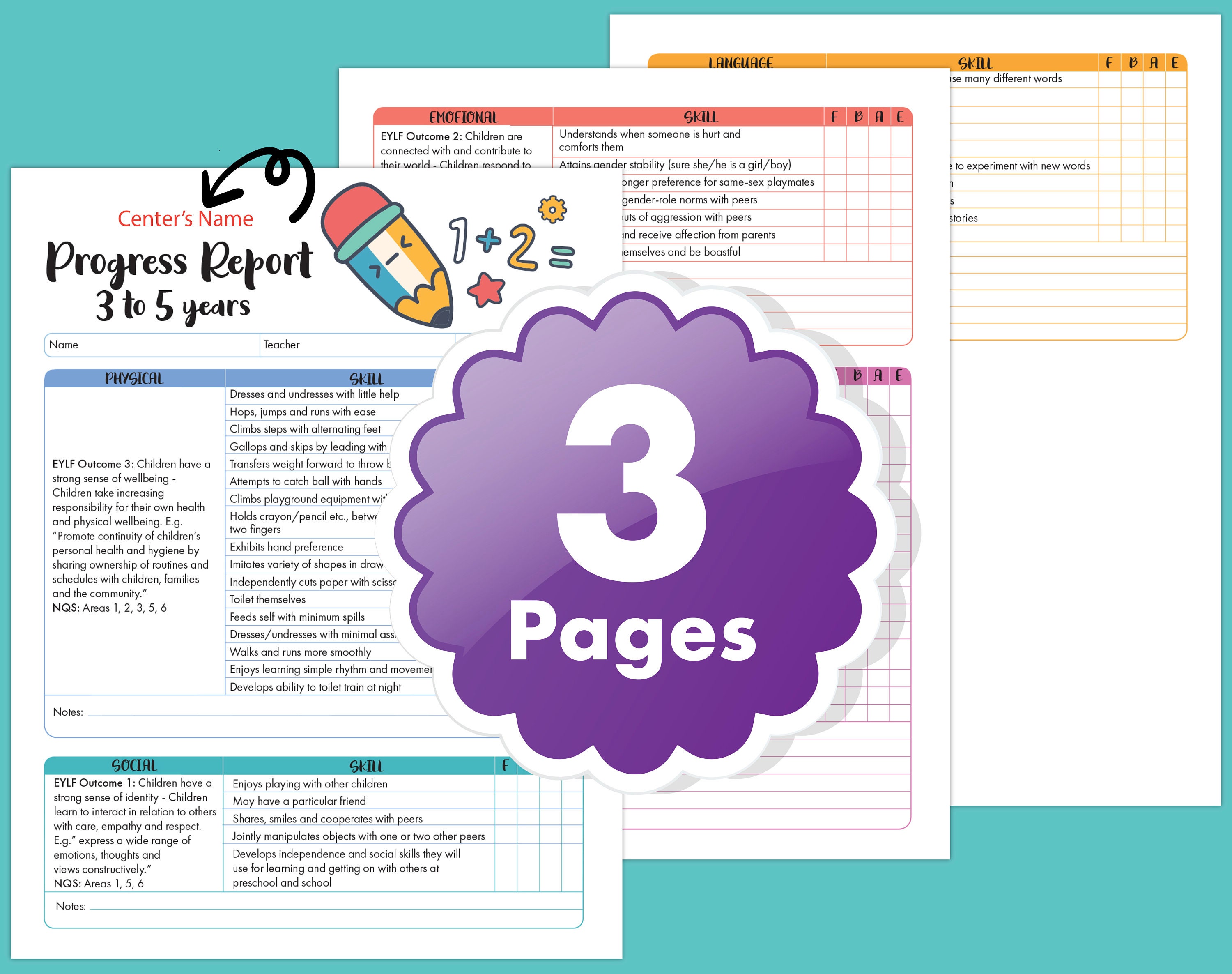 3-5 Year Old Progress Report - Developmental Milestones and the EYLF ...