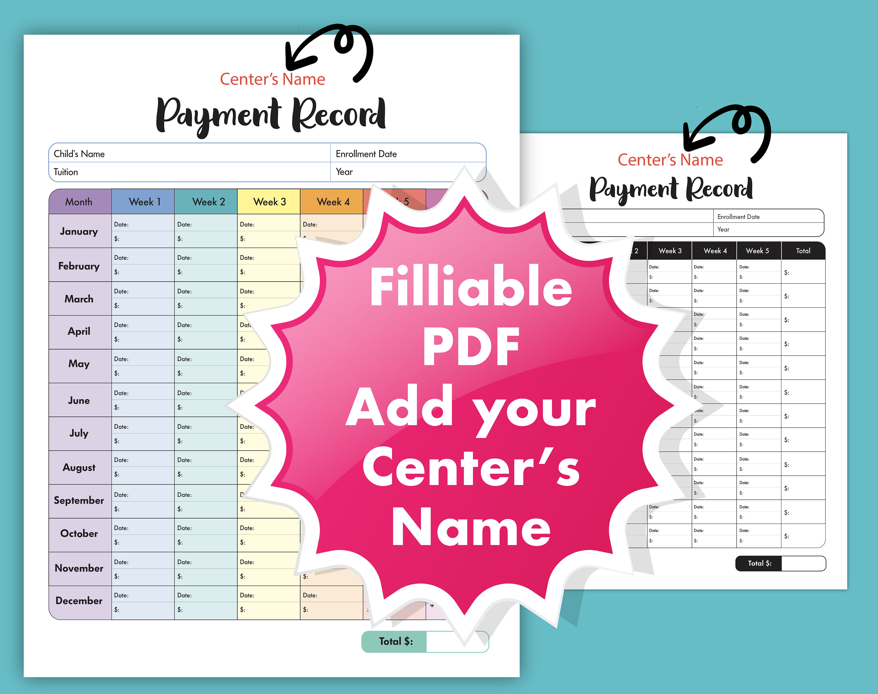 Daycare Payment Record and Tuition Log - Home Daycare, Income Tracker ...