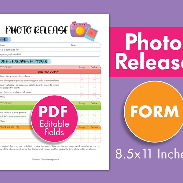 Daycare Photo Release Form - Etsy