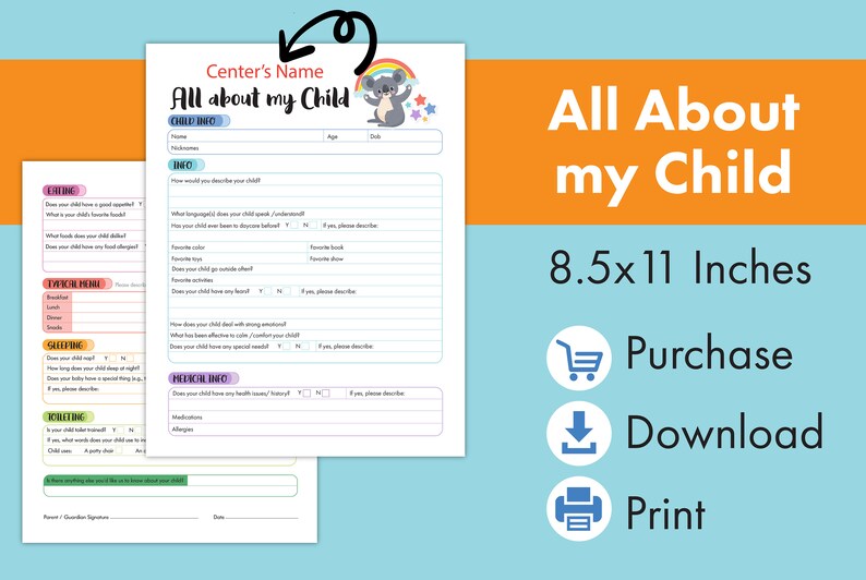 All About My Child Daycare Forms Get to Know My Child All - Etsy