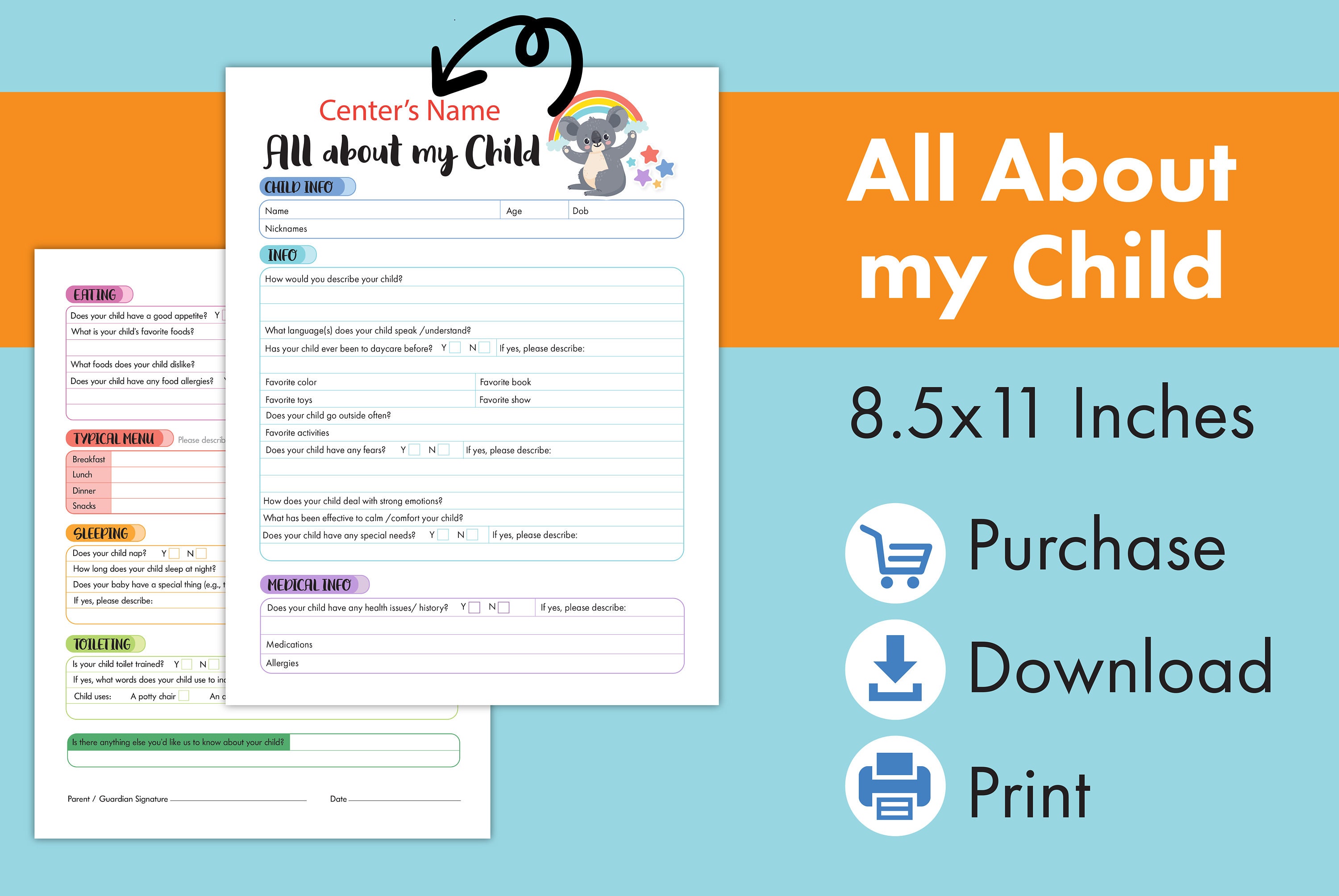 All About My Child Daycare Forms Get to Know My Child All - Etsy