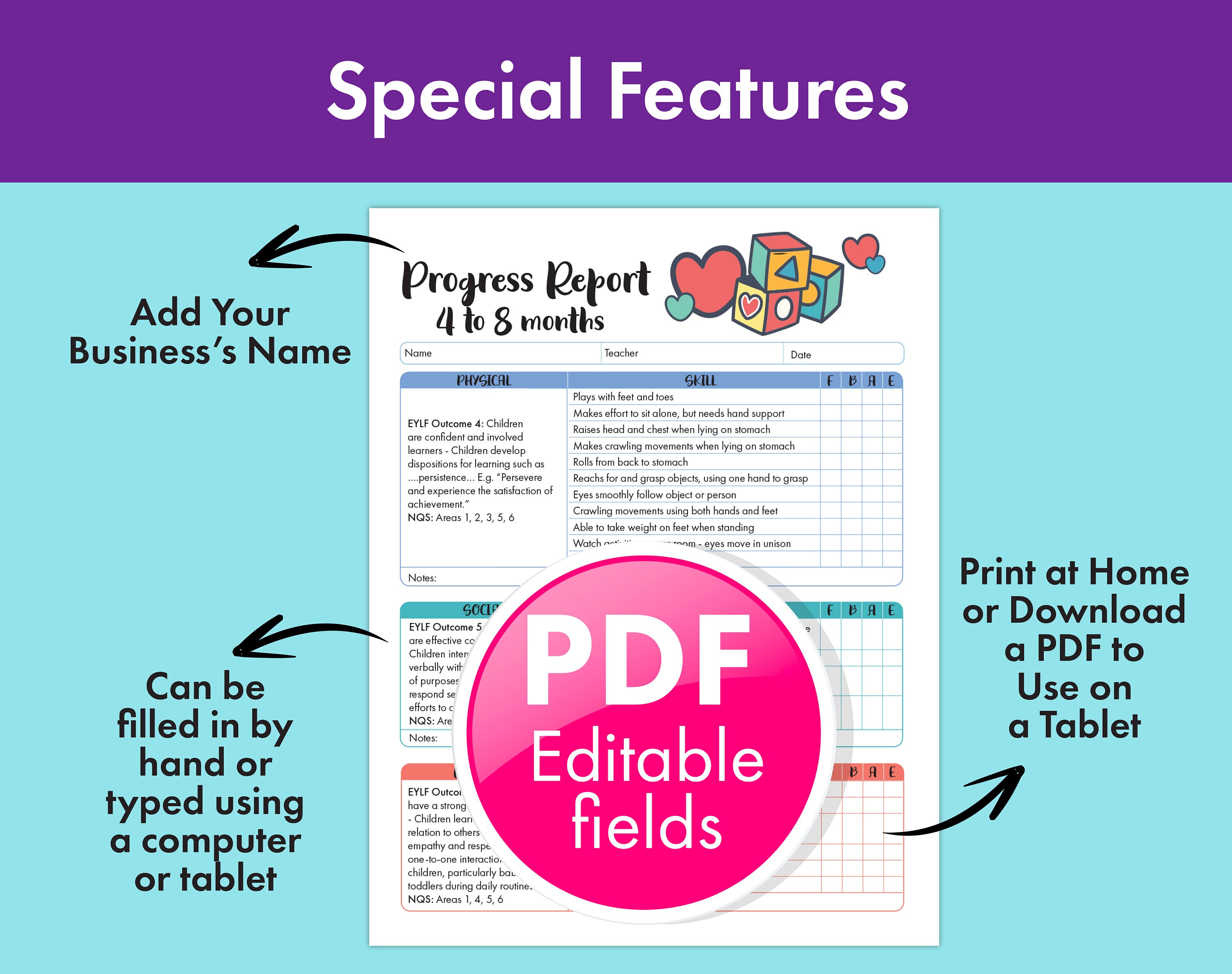 4 to 8 Months Progress Report Form - Developmental Milestone Tracker ...