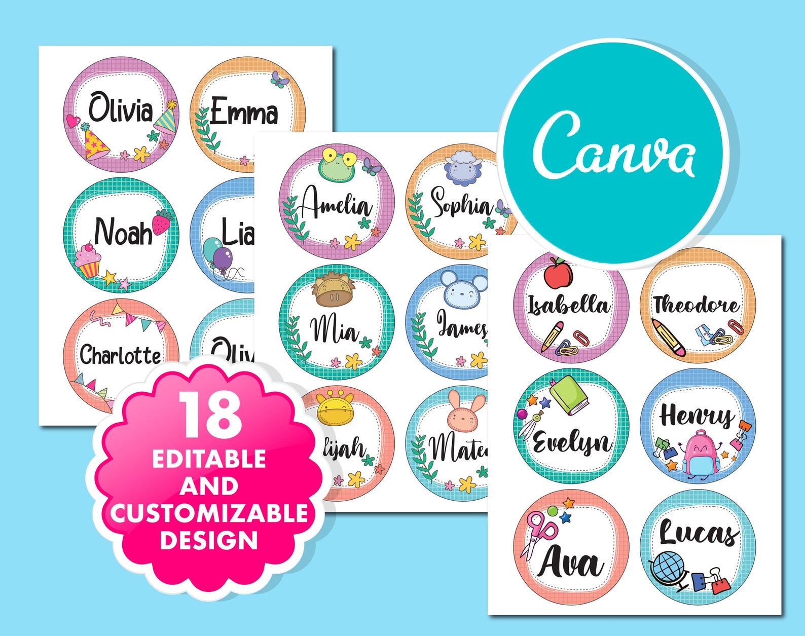 Customizable Kids Name Tags, Classroom Decor (canva Editable, Digital ...