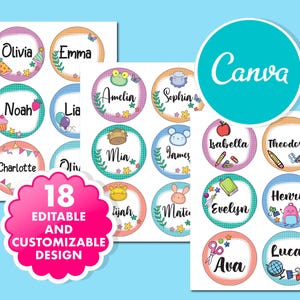 Customizable Kids Name Tags, Classroom Decor (canva Editable, Digital ...
