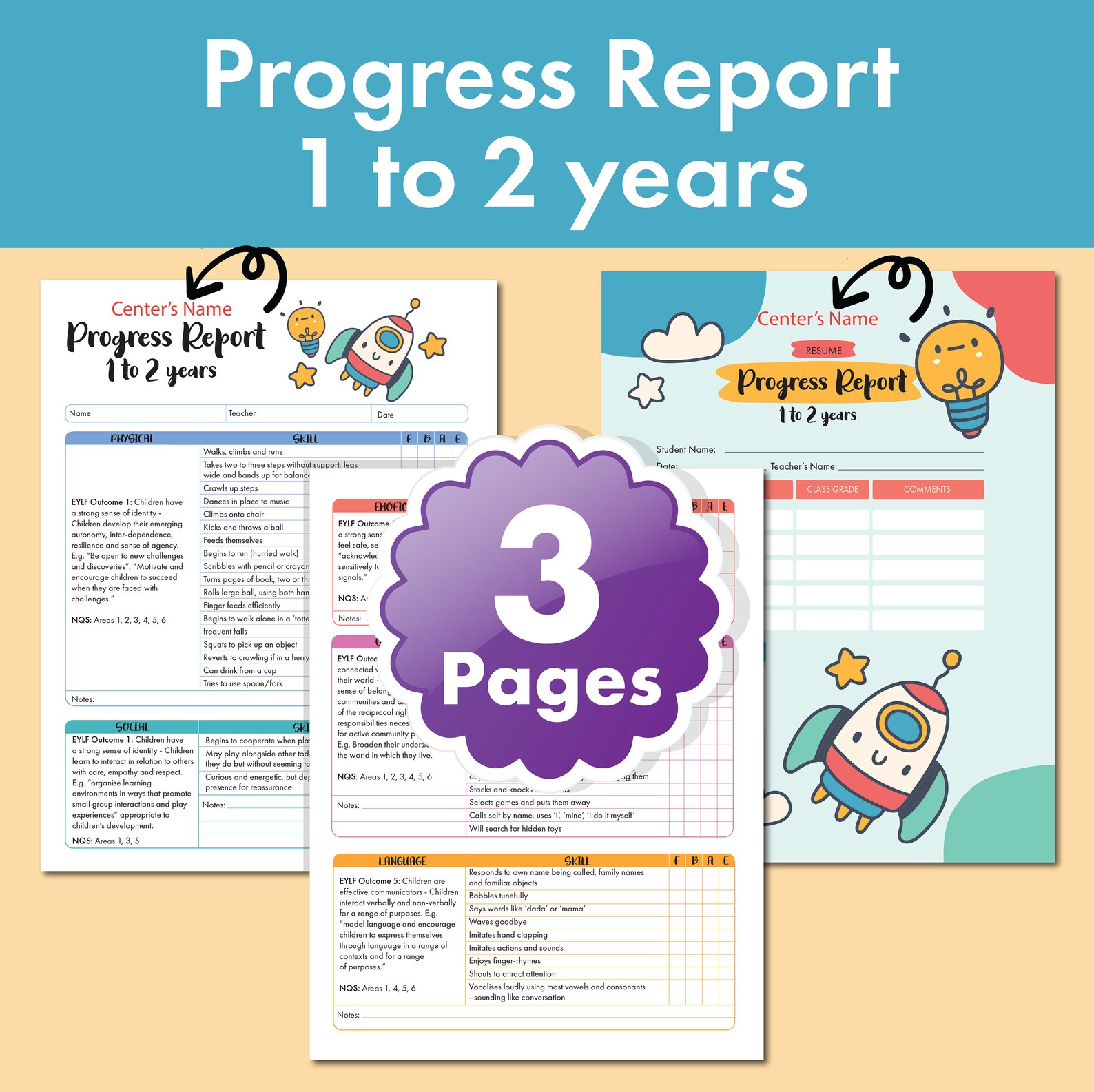 1-2 Year Old Progress Report EYLF/NQS Fillable Form for Early ...