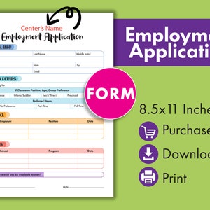 Employee Application Form Ideal for Daycare, Preschool, In-home ...