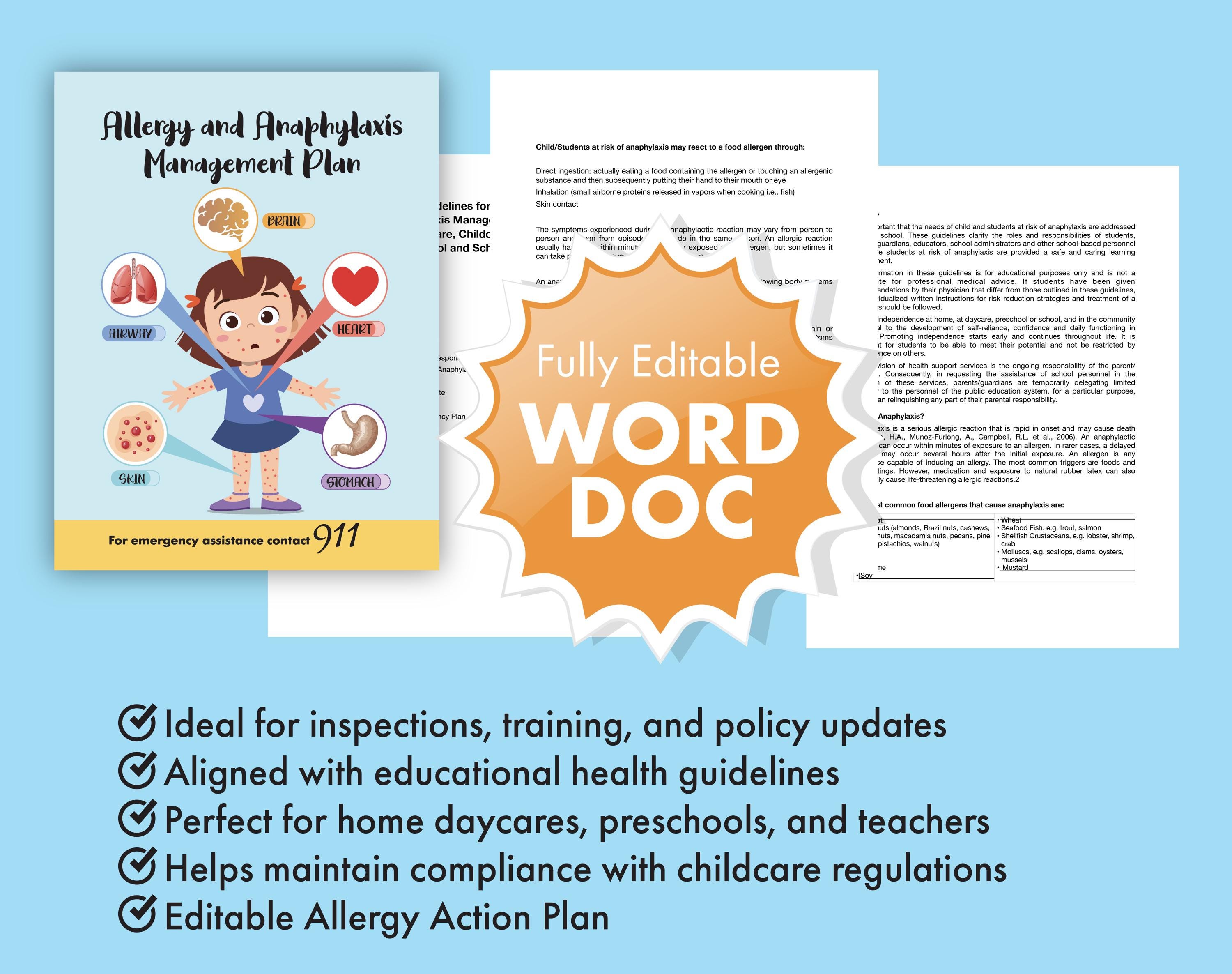 Complete Allergy and Anaphylaxis Management Plan | Editable Emergency ...