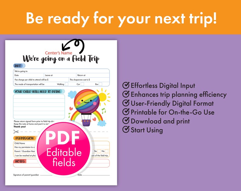 Field Trip Permission Form - Get Ready for Adventure - Perfect for ...