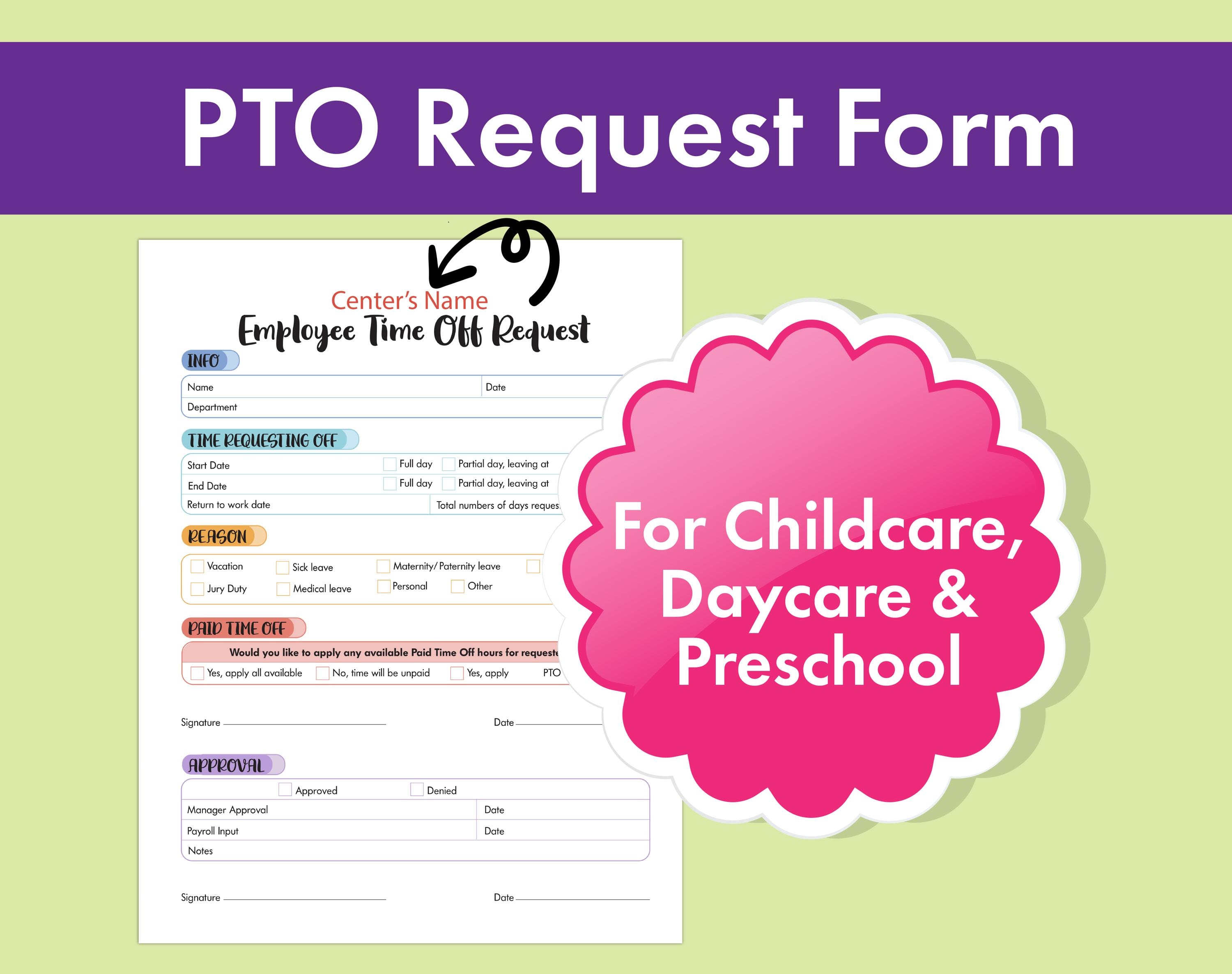 Employee Time off Request Form | Printable PDF for Daycare, Preschool ...