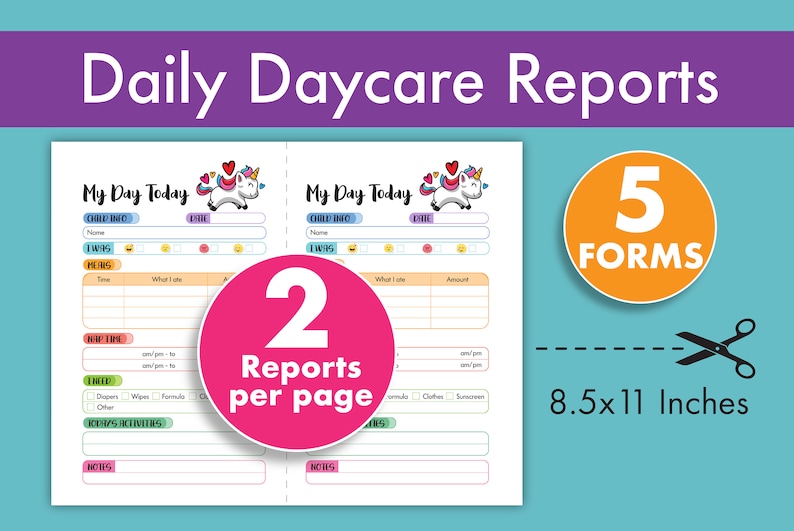 Daily Report Form for Infants, Toddlers, Preschool Childcare, Daycare ...