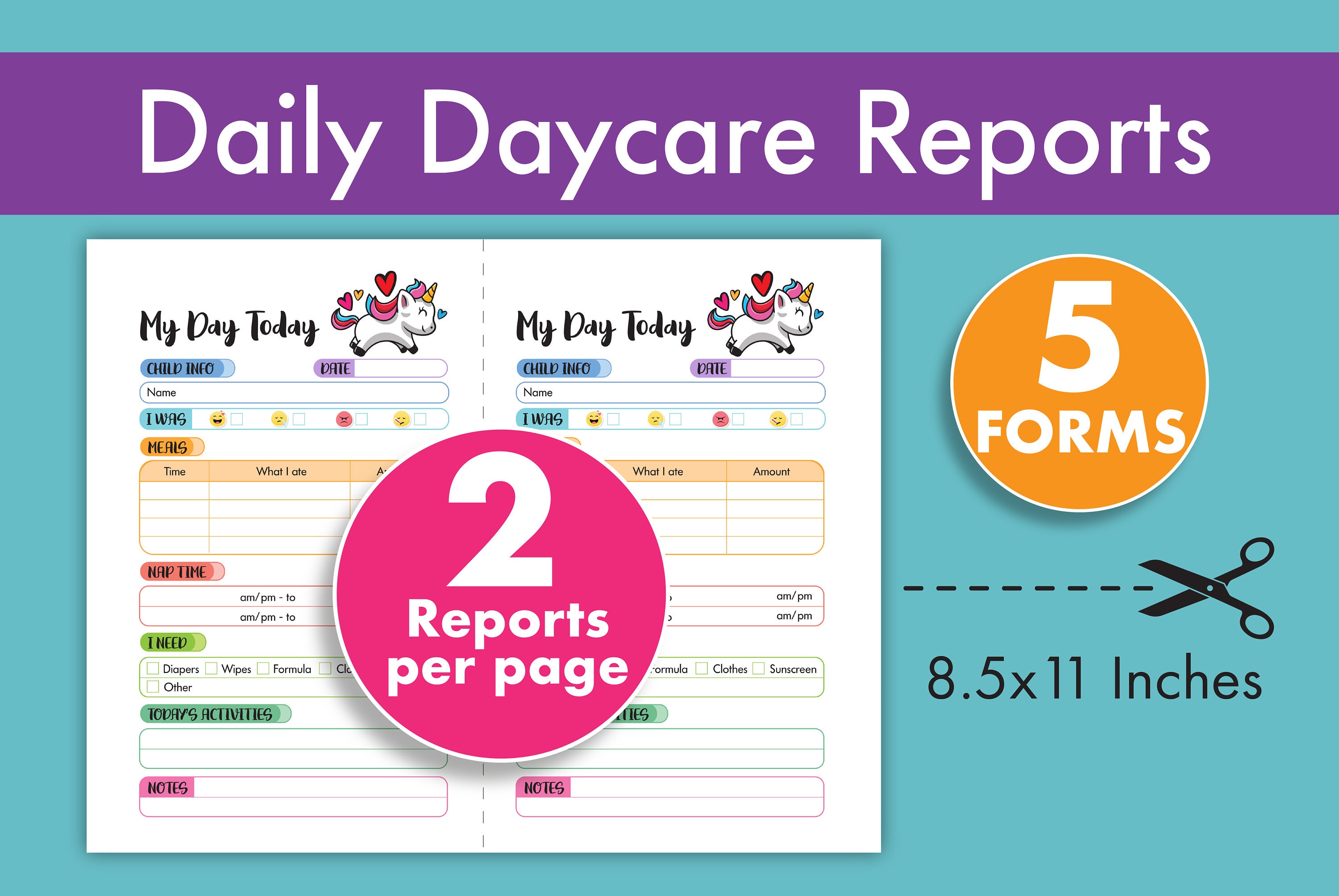 Daily Report Form for Infants, Toddlers, Preschool Childcare, Daycare ...
