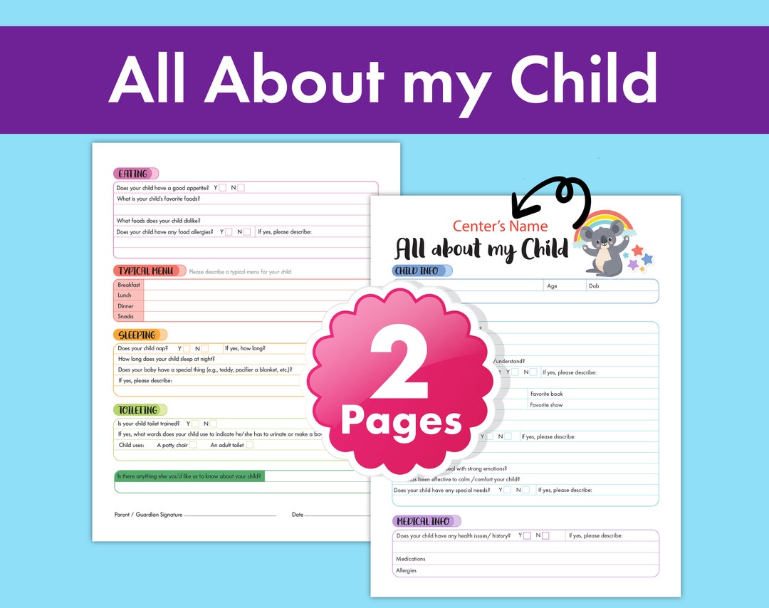 All About My Child Daycare Forms: Get to Know Me, Childcare & Preschool ...