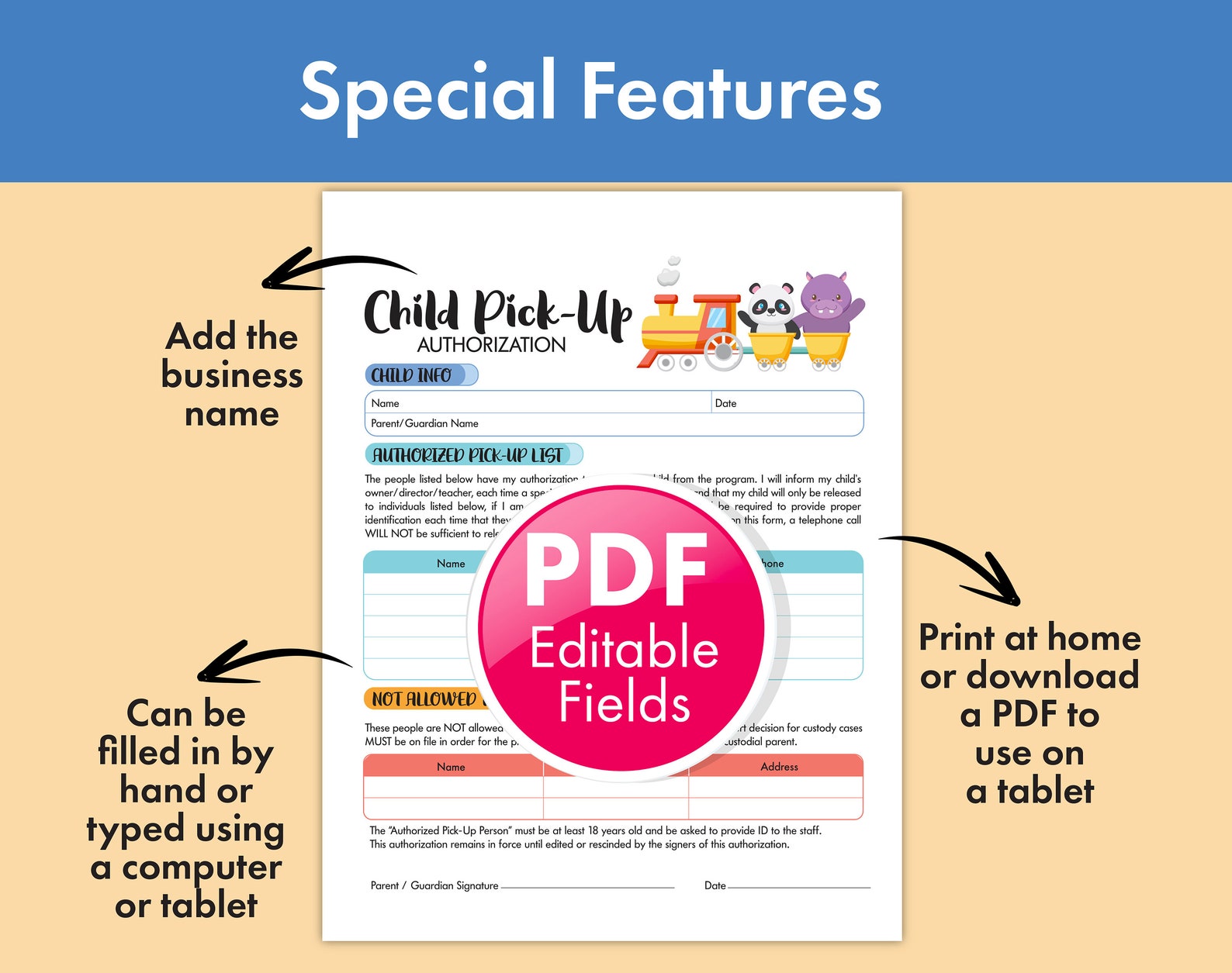 Efficient Child Pick-up Authorization Form - Essential for Daycares ...