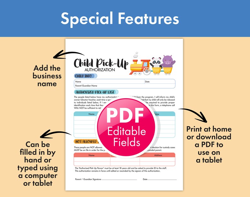 Efficient Child Pick-up Authorization Form - Essential for Daycares ...