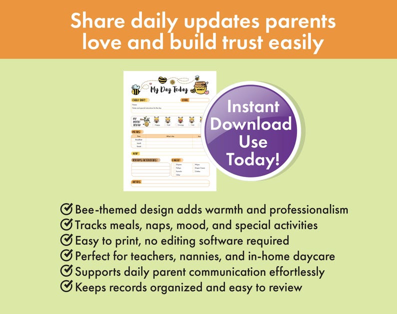 Bee-themed Daily Report | Daycare, Preschool, Childcare, Nanny ...