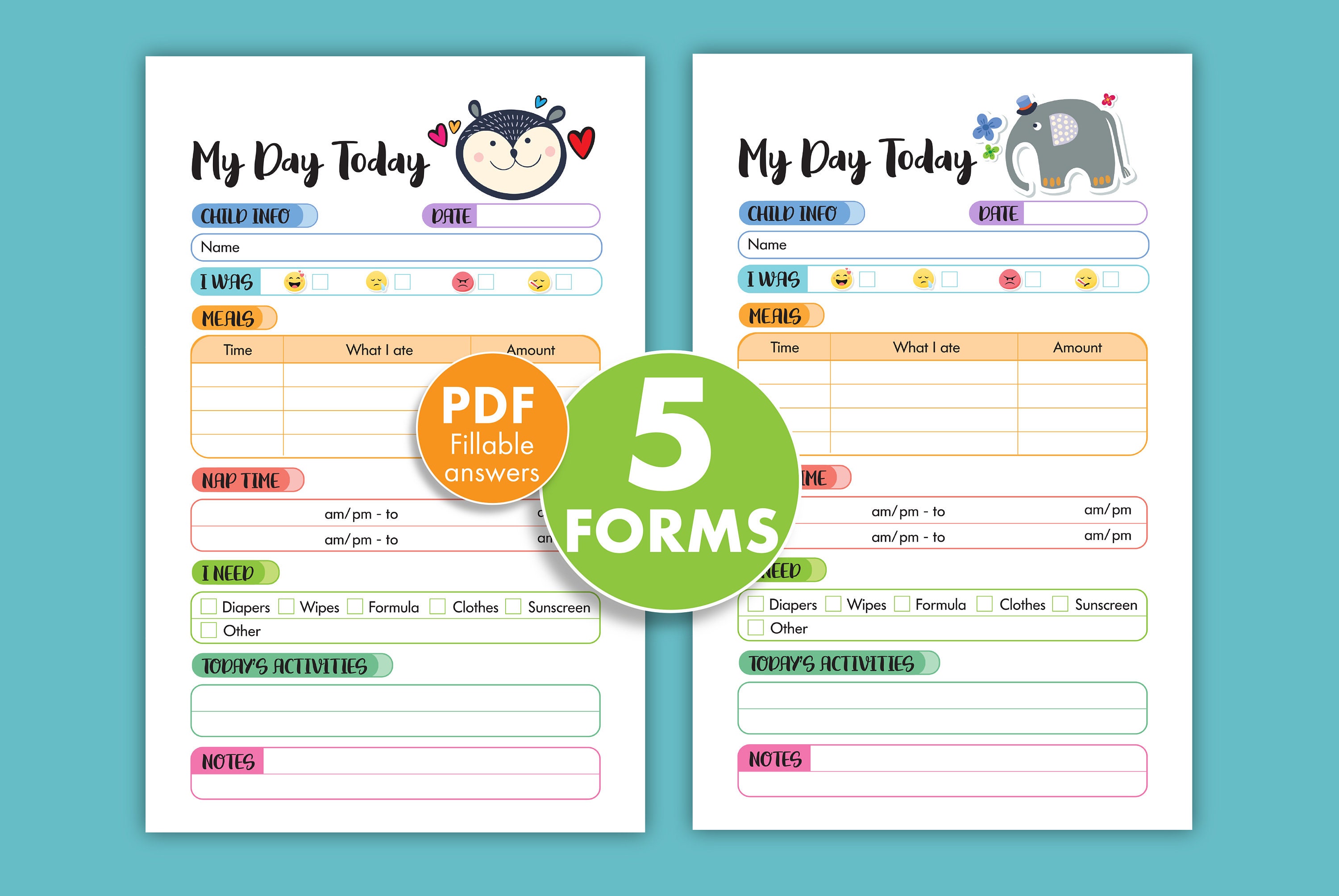 Daily Report Form for Infants, Toddlers, Preschool Childcare, Daycare ...