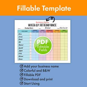 Efficient Weekly Attendance Tracker Form for Childcare, Daycare, School ...