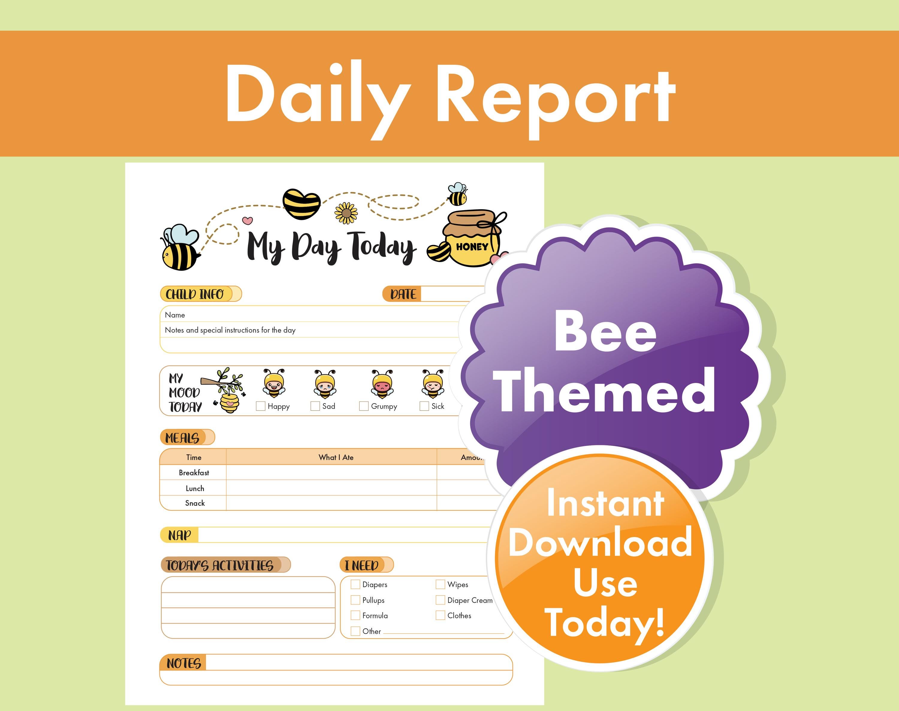 Bee-themed Daily Report | Daycare, Preschool, Childcare, Nanny ...