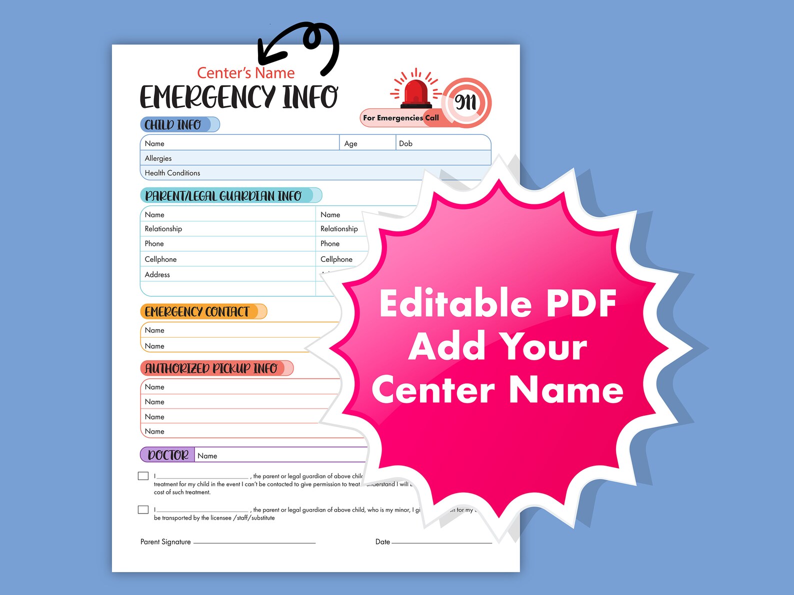 Emergency Contact Form for Daycares School Events - Etsy