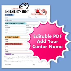 Emergency Contact Form for Daycares School Events - Etsy