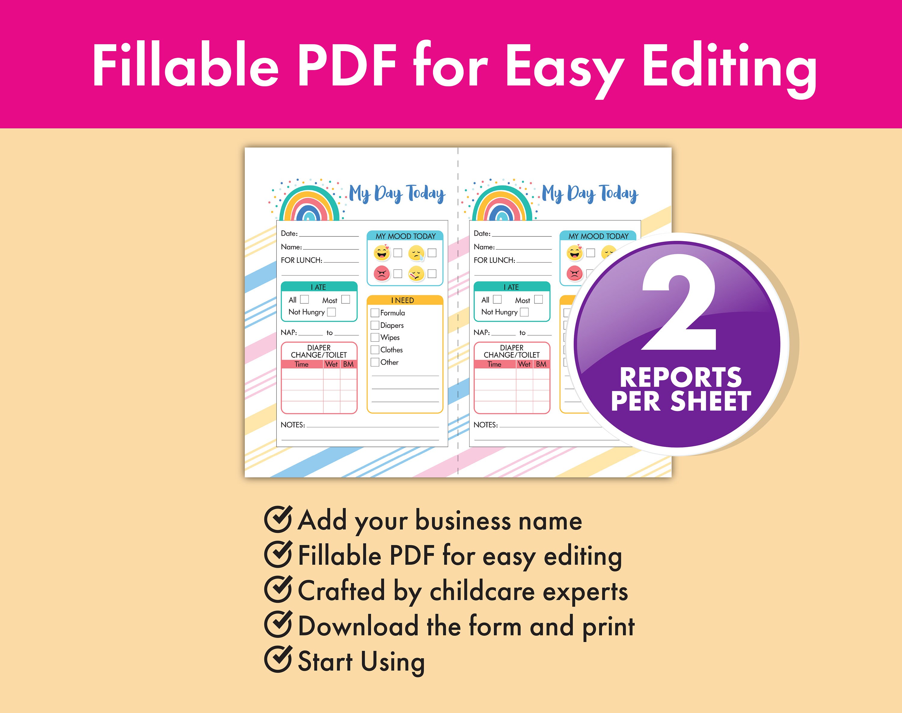 Daily Report Form for Daycare - Ideal for Nanny, Childcare Providers ...