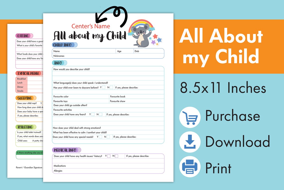 All About My Child Daycare Forms Get to Know My Child All - Etsy