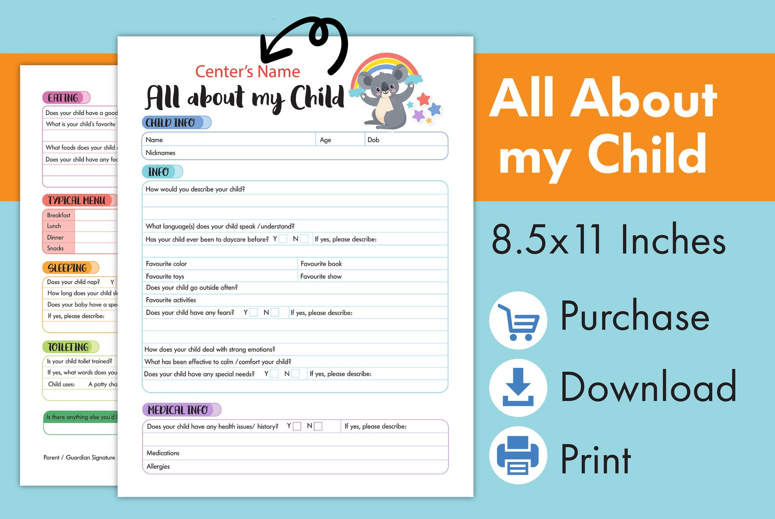 All About My Child Daycare Forms Get to Know My Child All - Etsy