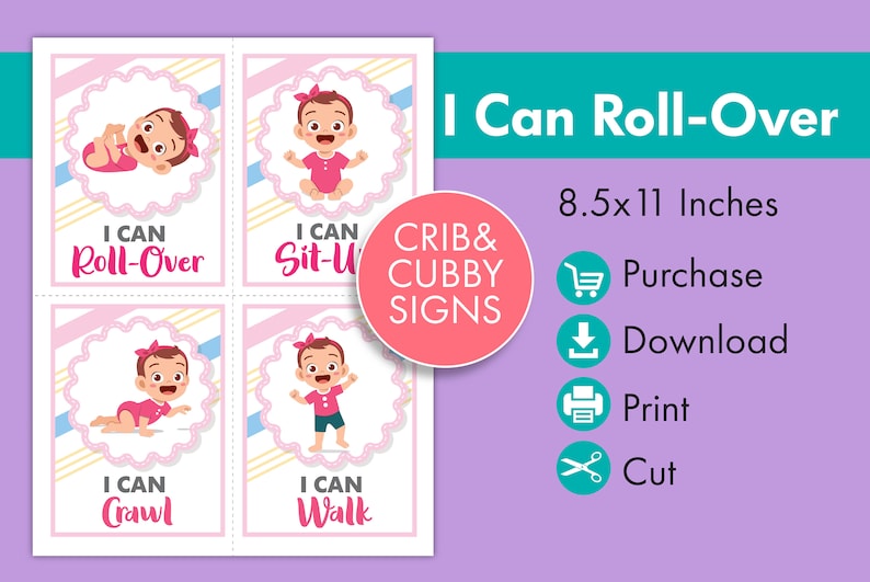 I Can Roll Over Developmental Sign Ideal for Daycare, Baby Crib, Cubby ...