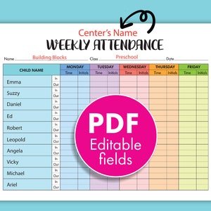Efficient Weekly Attendance Tracker Form Childcare Daycare - Etsy