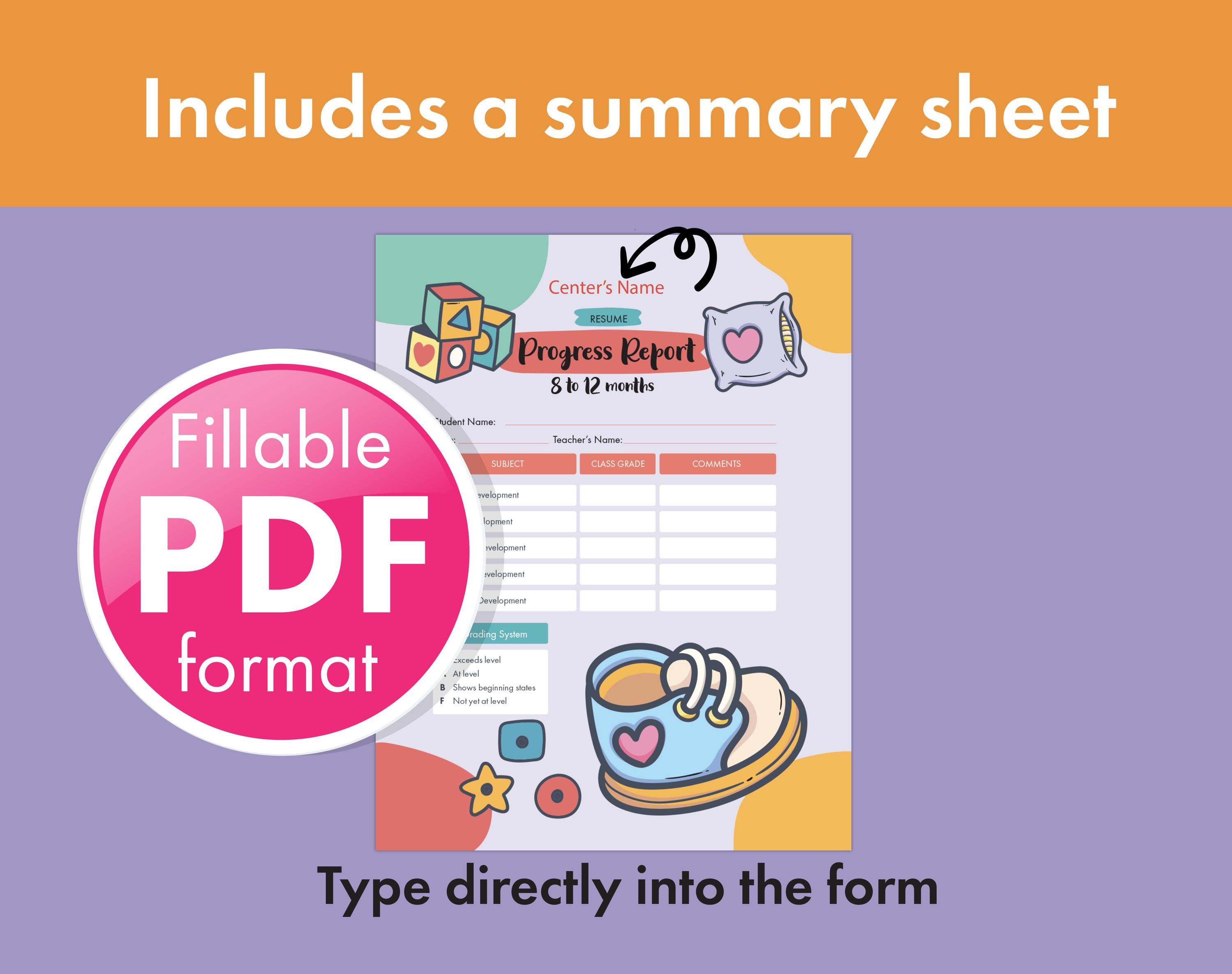 8–12 Month Infant Progress Report | EYLF/NQS Aligned Fillable PDF ...