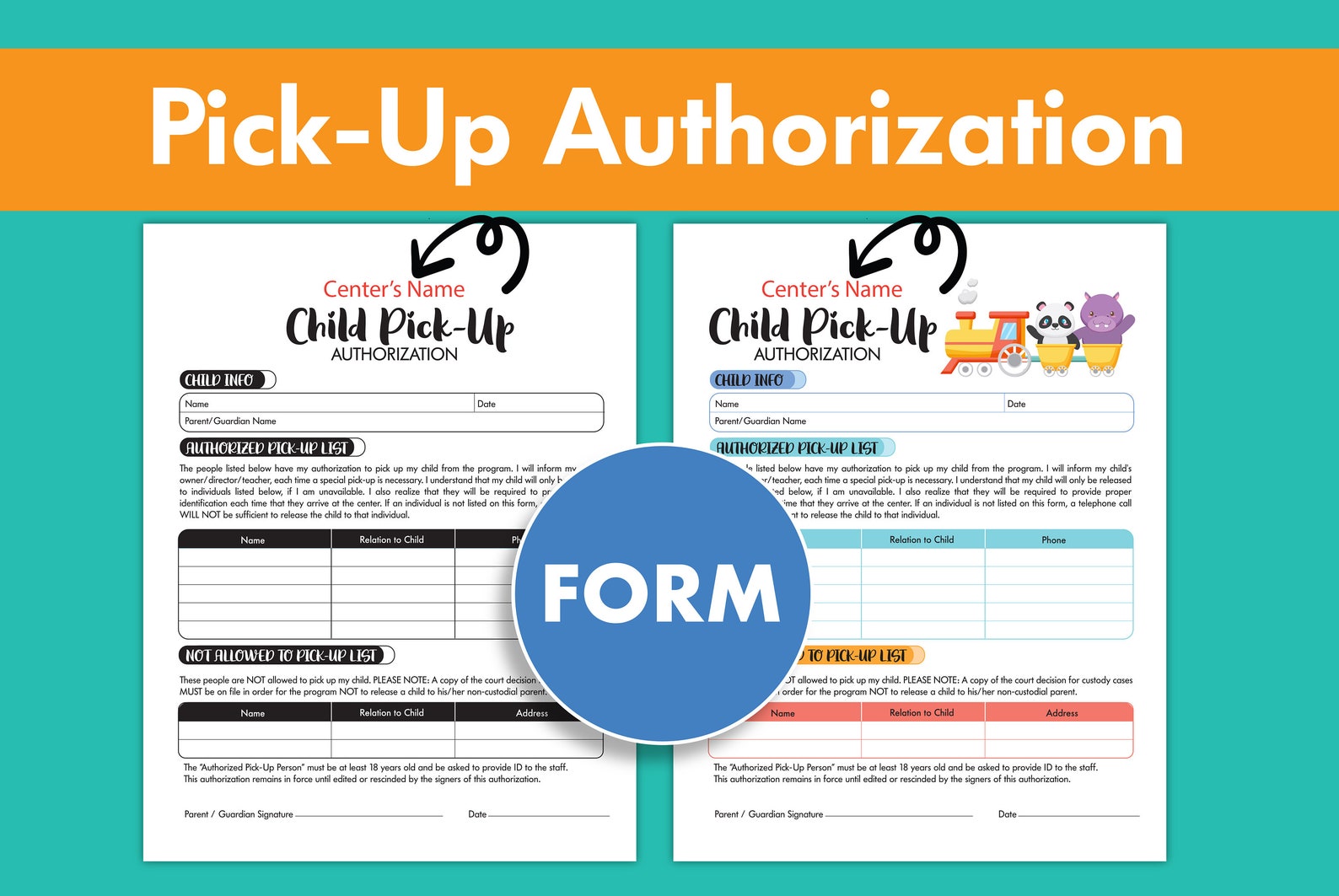 Child Pick-up Form Authorized Pick-up Perfect for Daycare - Etsy
