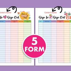 Colorful Sign in and Out Forms, Inspirational Themes, Daycare ...