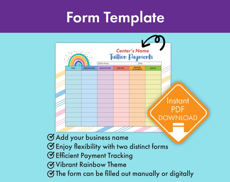Tuition Payments Report Form - Rainbow Payments Form for Daycare ...