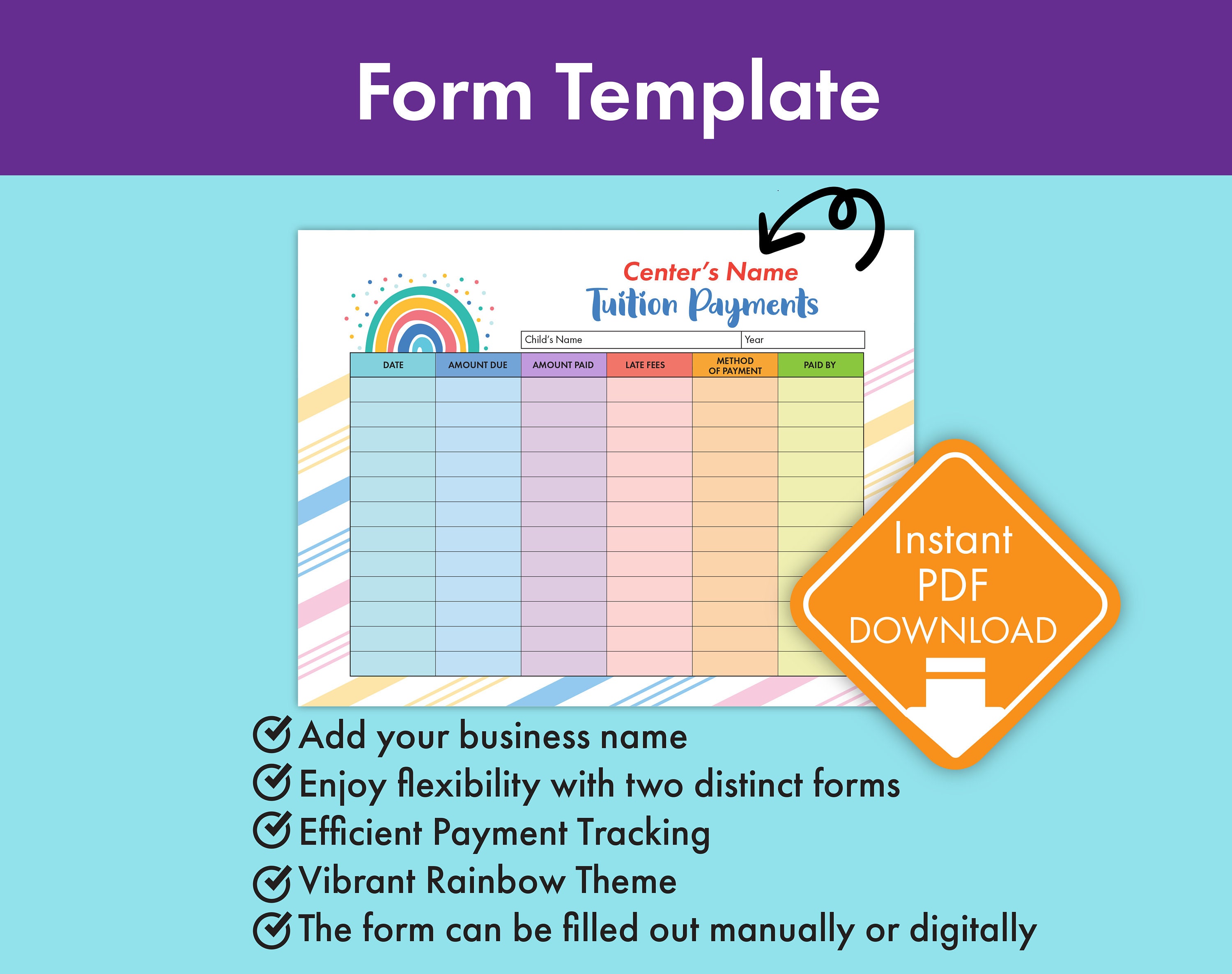 Tuition Payments Report Form - Rainbow Payments Form for Daycare ...