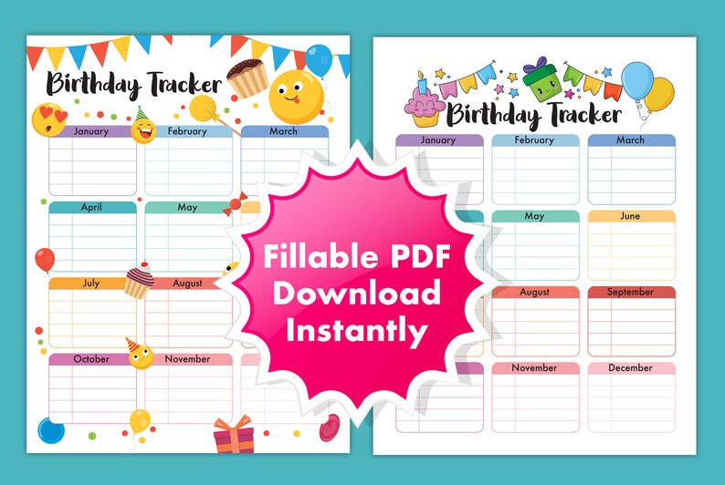 Birthday Tracker Form for Daycare and Preschool Colorful and Fillable ...